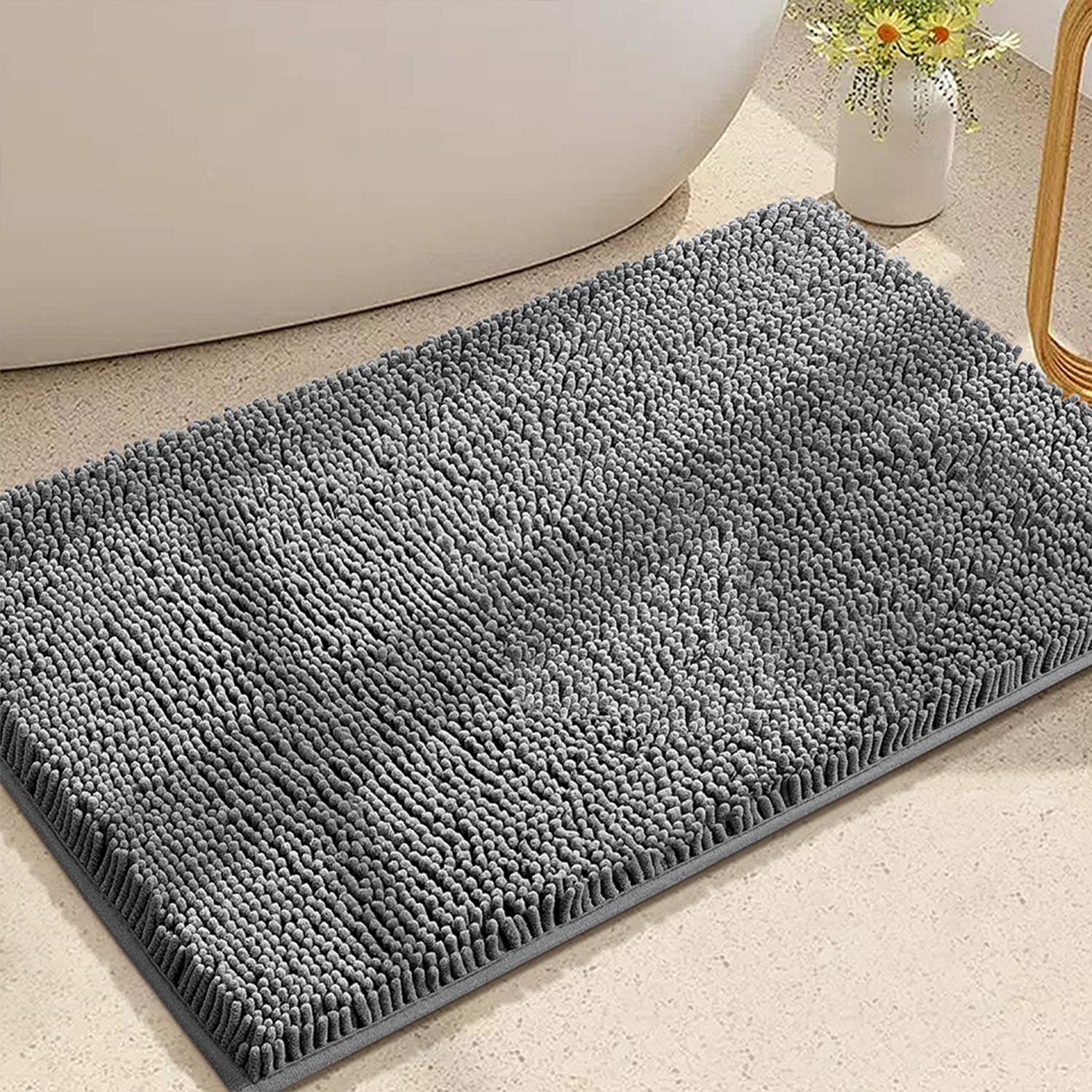 Soft Chenille Bath Mat, Non Slip Absorption Shower Washable Rug ...